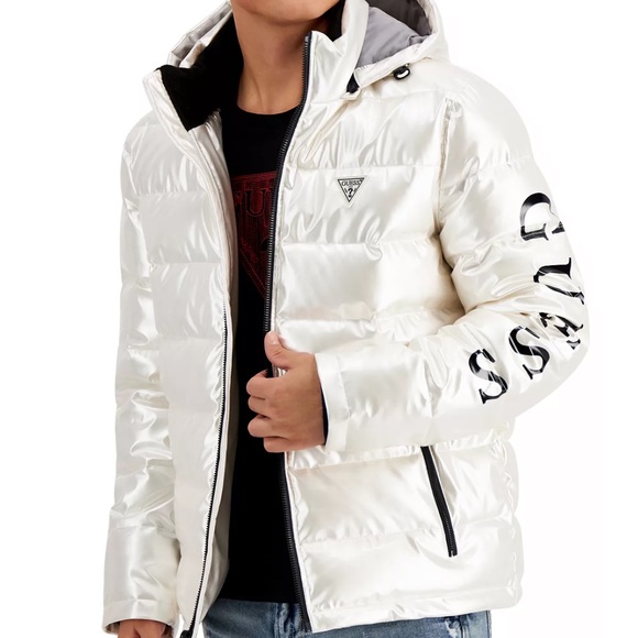 Guess | Jackets & Coats | Mens Guess Holographic Hooded Puffer Jacket ...